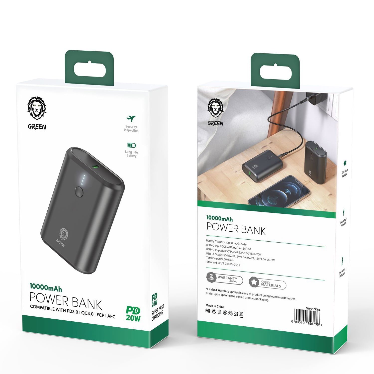 Green Lion Power Bank 10000mAhUniversal-Black - 971nerds Store